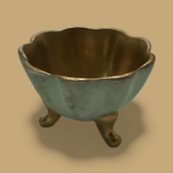 Accents | Vintage Brass Patina Scalloped Bowl With Tripod Legs ...